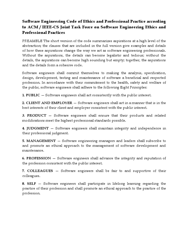 B5 - IEEE ACM Professional Code of Conduct | PDF | Engineer | Software ...