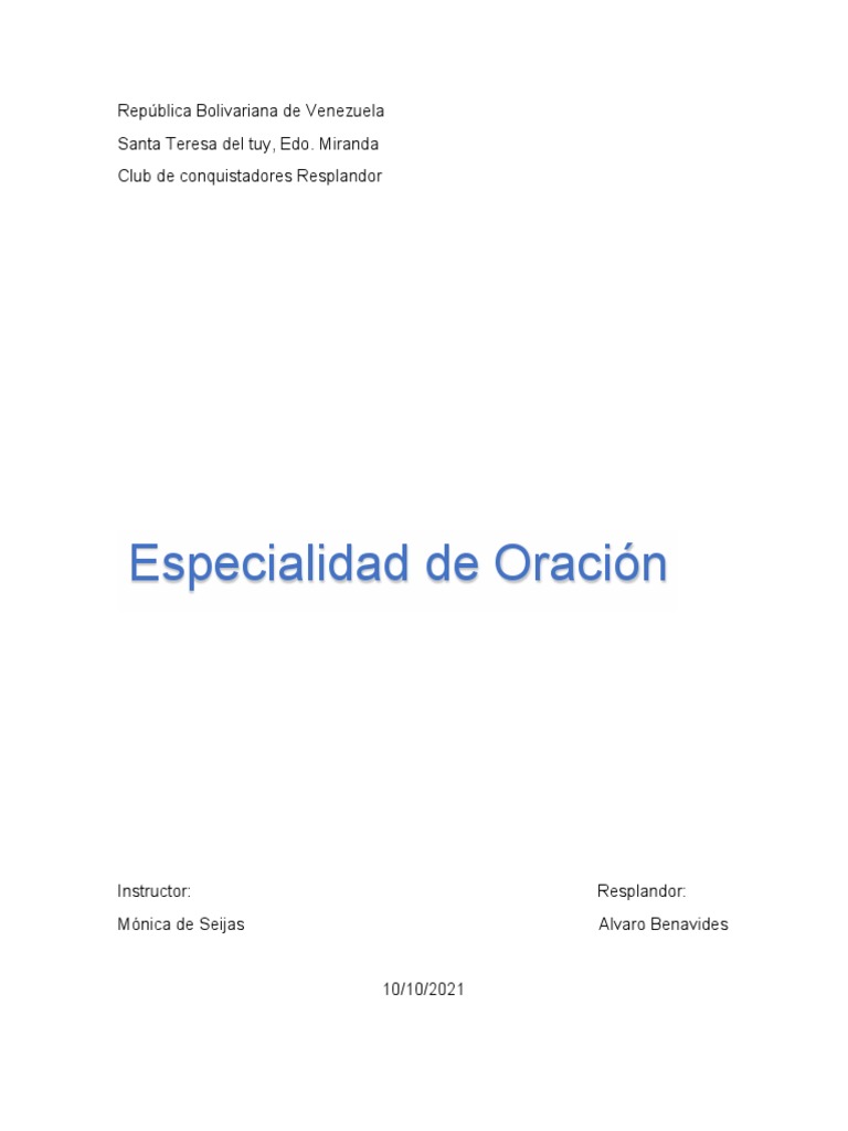 Especialidad en Oración y Comunión con Dios | PDF | Oración | orador ...