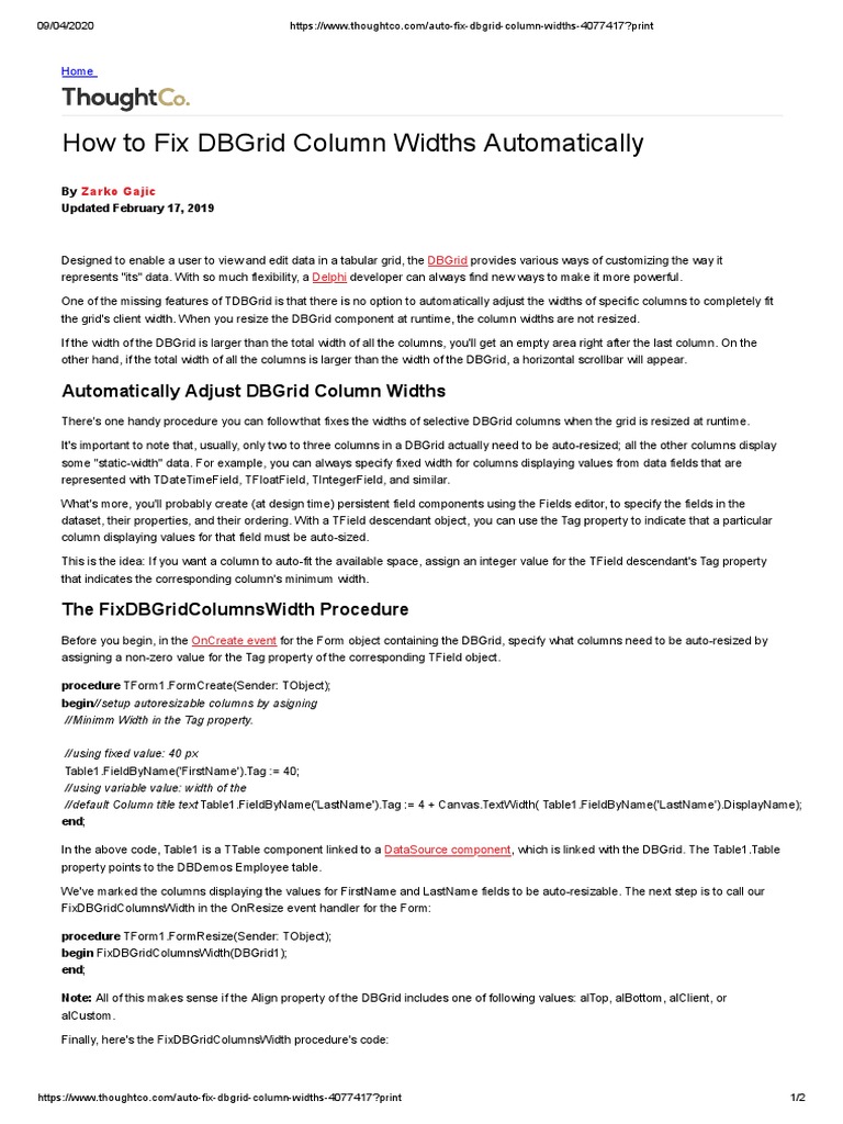 How To Fix Dbgrid Column Widths Automatically | PDF | Software | Computer Data