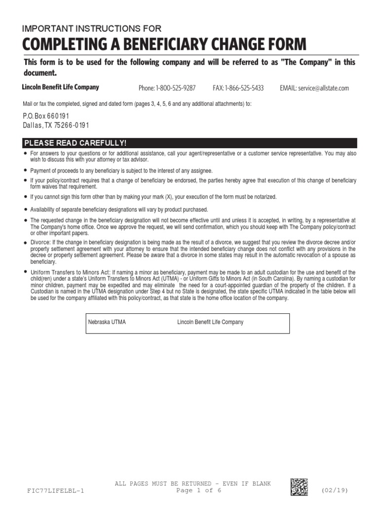 FIC77LIFE - Bene Change | PDF | Trust Law | Insurance