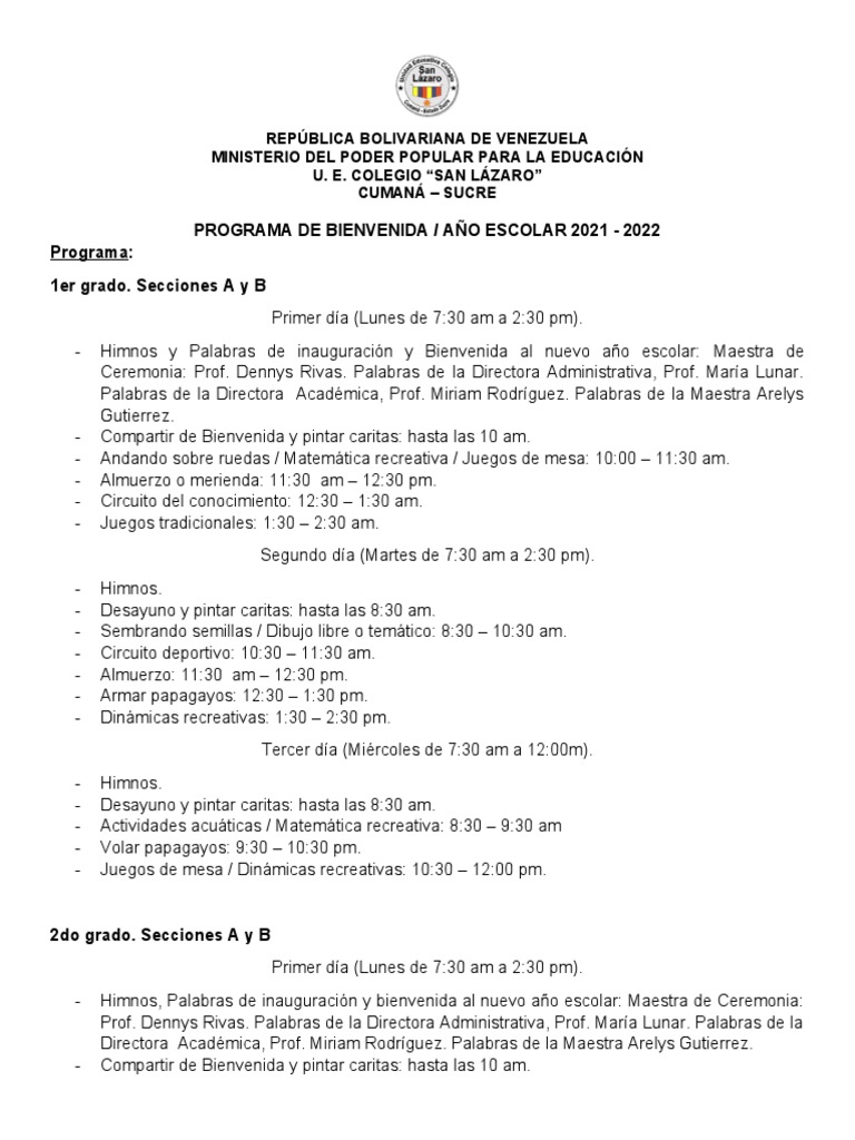 Programa de Bienvenida 21-22 | PDF