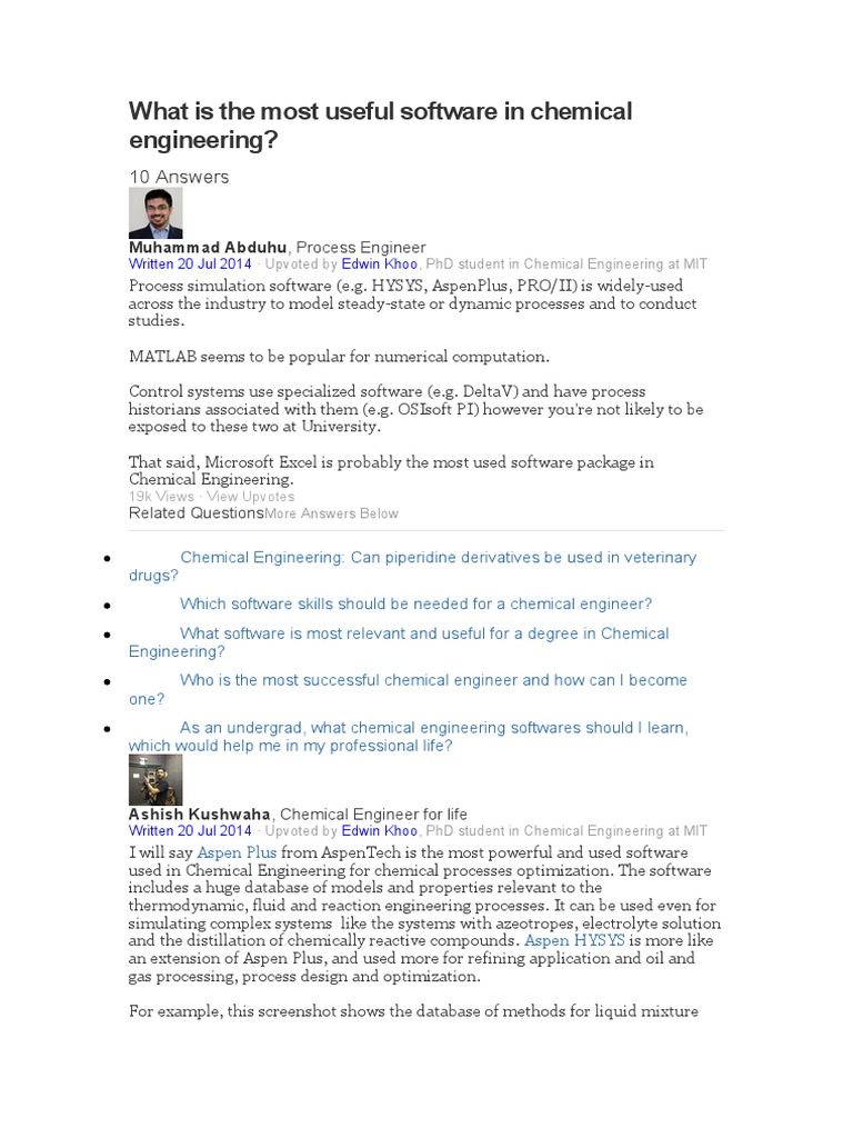 What Is The Most Useful Software in Chemical Engineering | PDF ...
