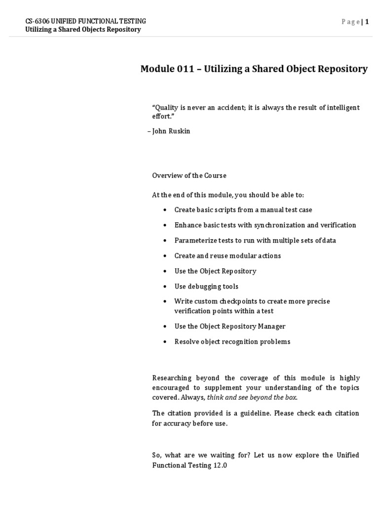 UFT: Shared Object Repositories Guide | PDF | Window (Computing ...