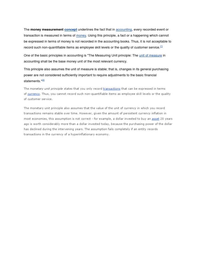 Money Measurement Concept in Accounting | PDF | Finance & Money Management