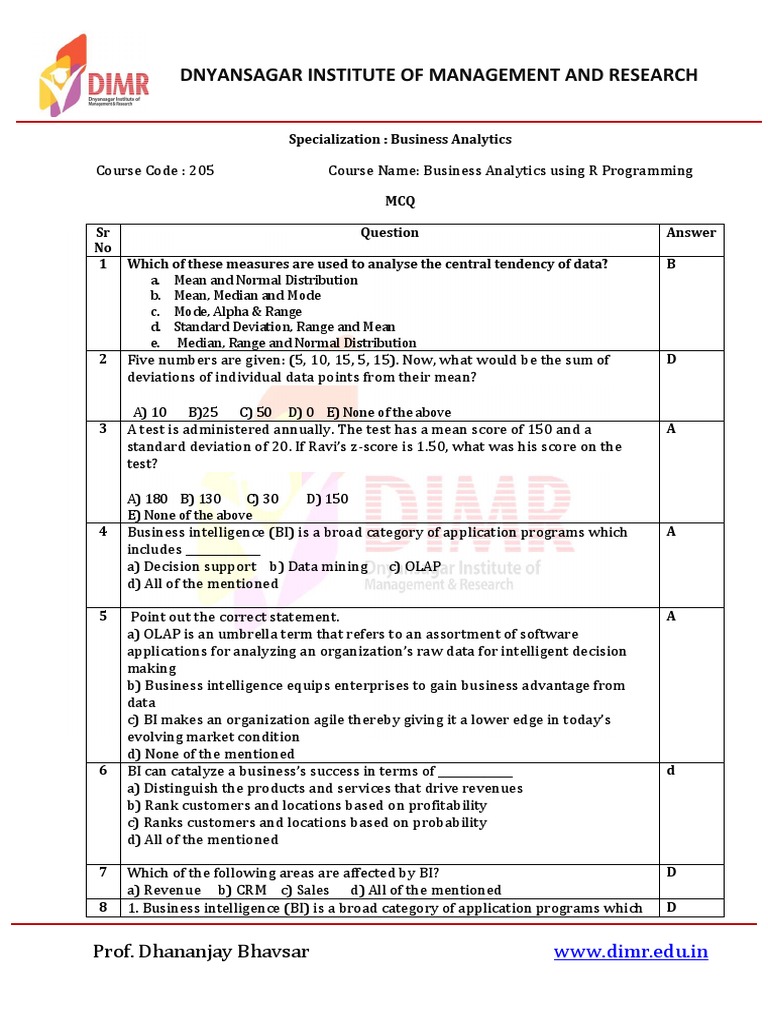 205 R Prog MCQ | PDF | Parameter (Computer Programming) | Array Data ...