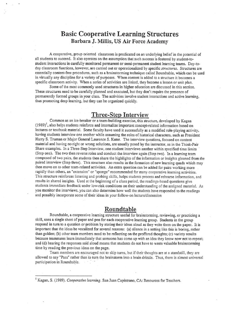Basic Cooperative Learning Structures | PDF