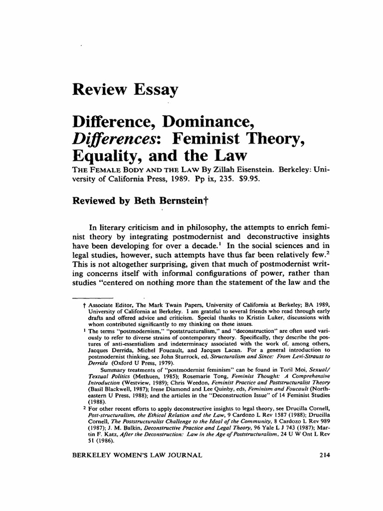 Difference, Dominance, Differences - Feminist Theory, Equality and The ...