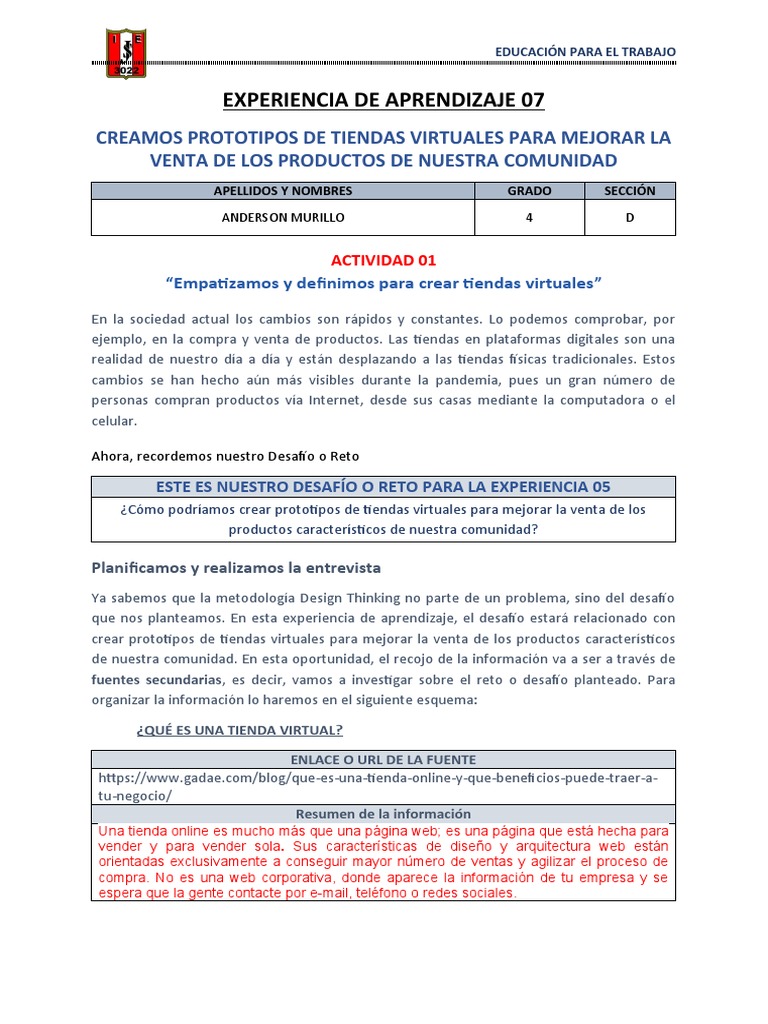 EdA 07 Actividad 1 - VII Ciclo RESUELTO.. | PDF | Las compras en línea | Red mundial