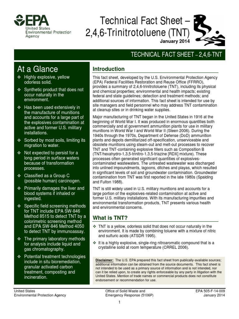 Technical Fact Sheet - 2,4,6-Trinitrotoluene (TNT) : at A Glance | PDF ...