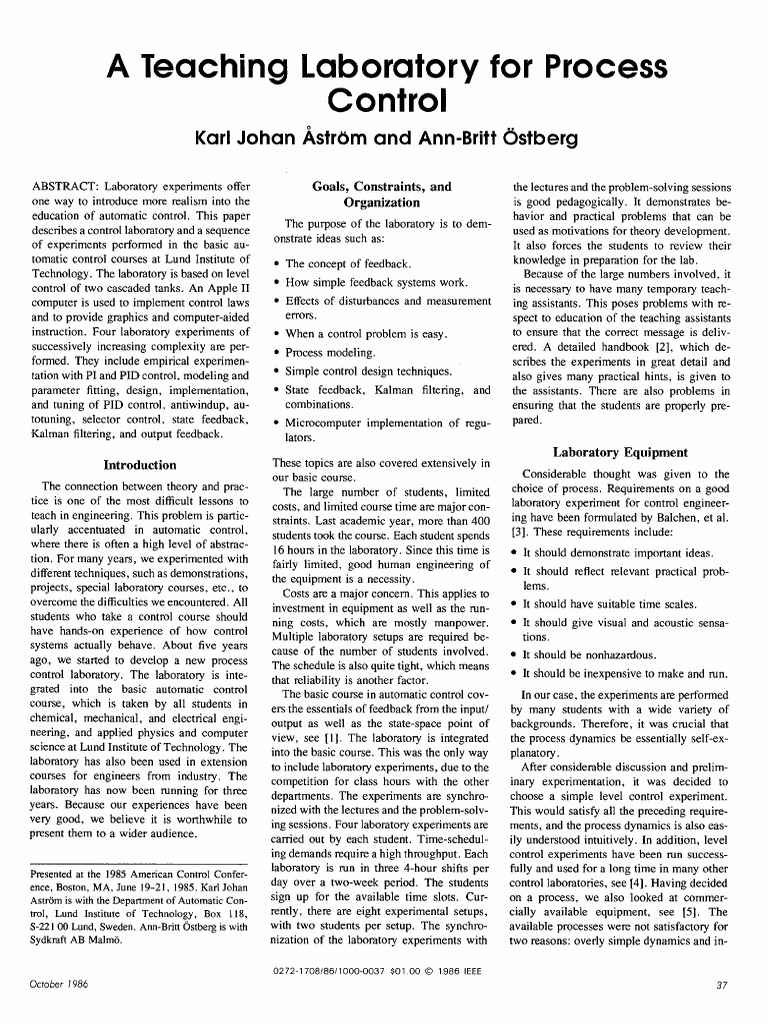 A Teaching Laboratory For Process Control | PDF | Control Theory ...