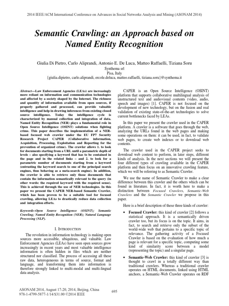 Semantic Crawling: An Approach Based On Named Entity Recognition | Descargar gratis PDF | Search ...