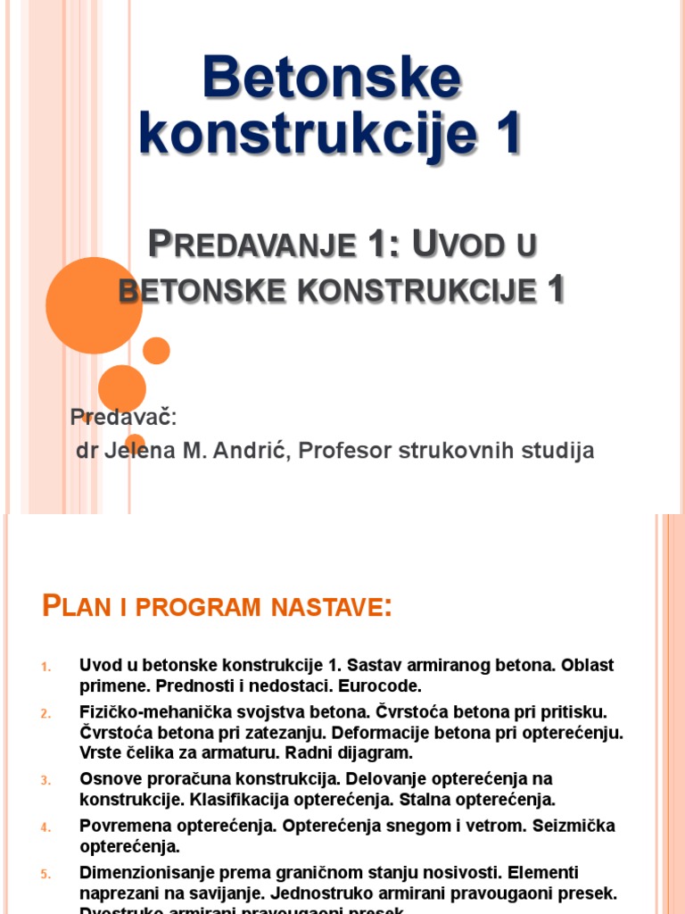 Predavanje 1. Uvod U Betonske Konstrukcije 1 | PDF