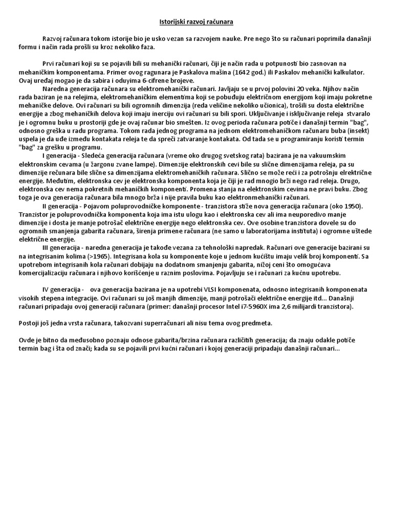 Istorijski Razvoj Racunara | PDF