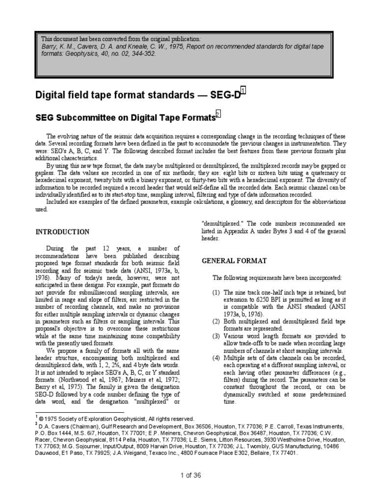 Digital Field Tape Format Standards - SEG-D | PDF | Bit | Multiplexing