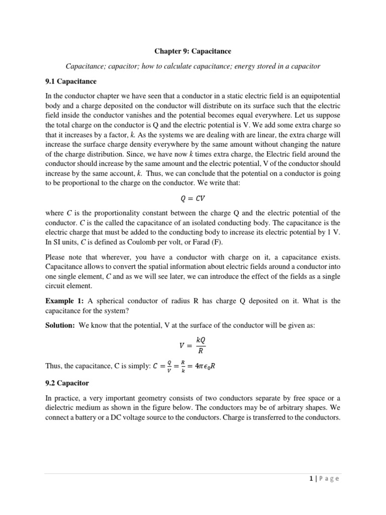 Chapter 9 Capacitors | PDF | Capacitor | Capacitance