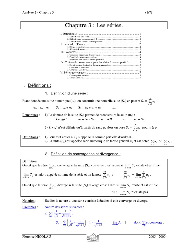 Analyse Integrales Generalisees Chapitre 3 | PDF | Série (mathématiques) | Limite (mathématiques)