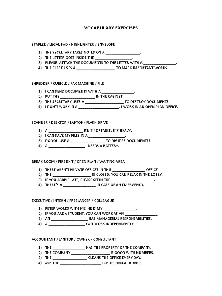 Vocabulary Exercises | PDF