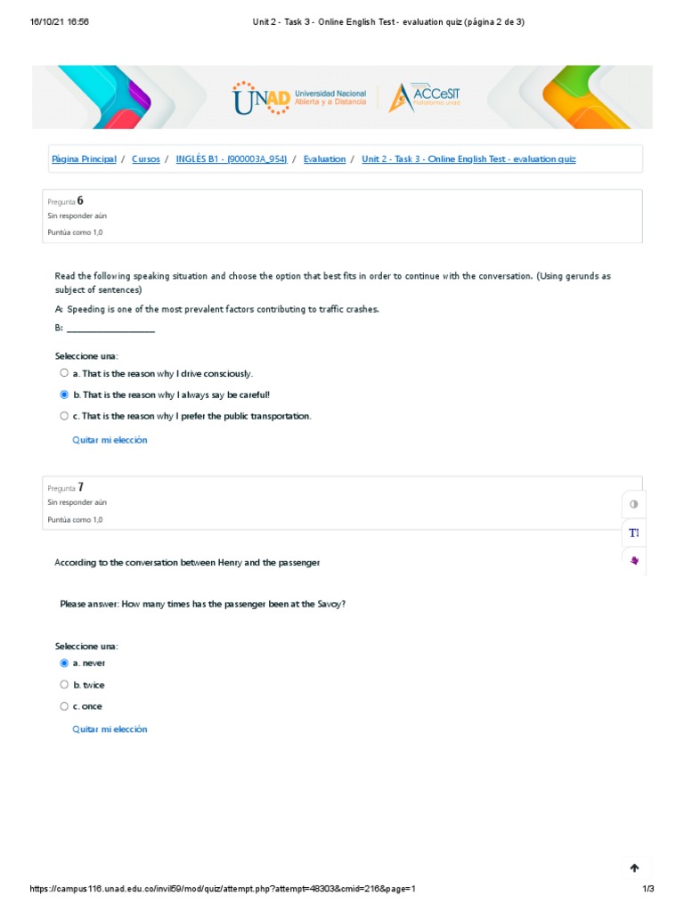 Unit 2 - Task 3 - Online English Test - Evaluation Quiz (Página 2 de 3 ...