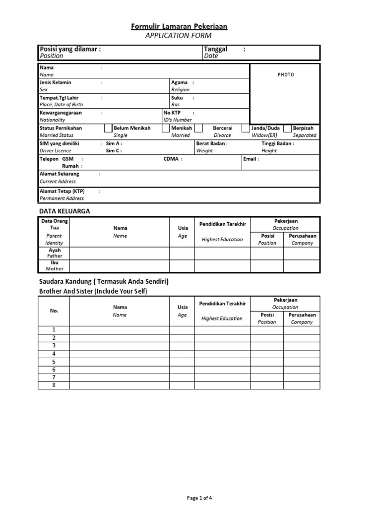 Form Aplikasi Pelamar | PDF