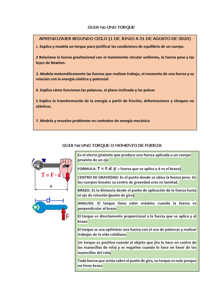 Guia 1 Torque | PDF | Fuerza | Gravedad