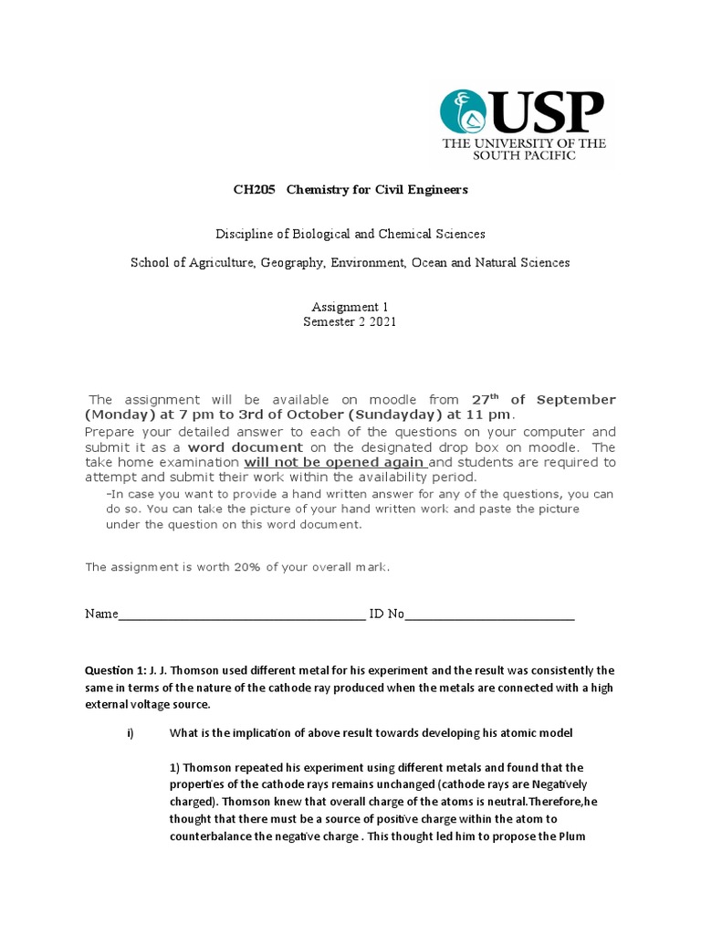 CH205 Assisgnment I | PDF | Atoms | Emission Spectrum