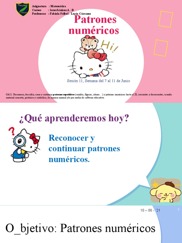 1°, Mat Nivel 1 Sesión 11 OA11 PPT Patrones Numéricos | PDF
