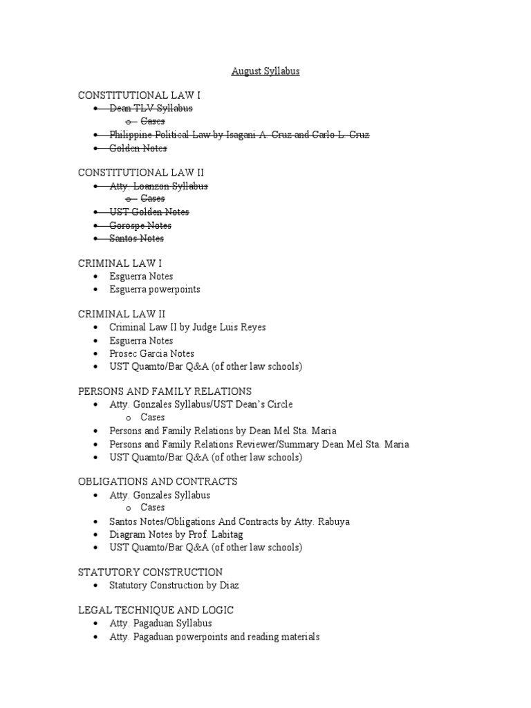 August Syllabus | PDF