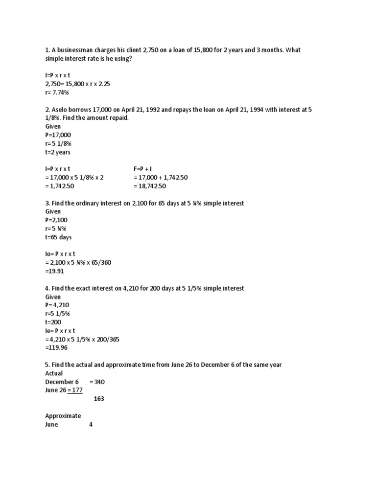Solutions to Various Simple Interest Rate and Time Period Problems ...