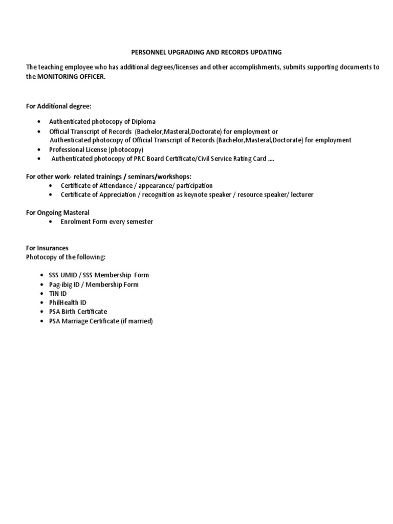 Employee Requirements | PDF