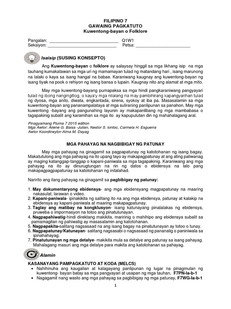 Filipino 7 q1-w1 To w8 | PDF