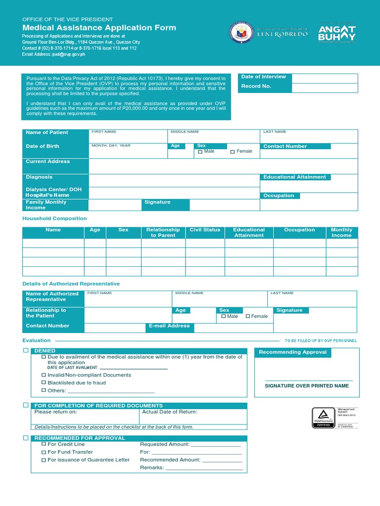 Medical Assistance Application Form: Office of The Vice President | PDF ...
