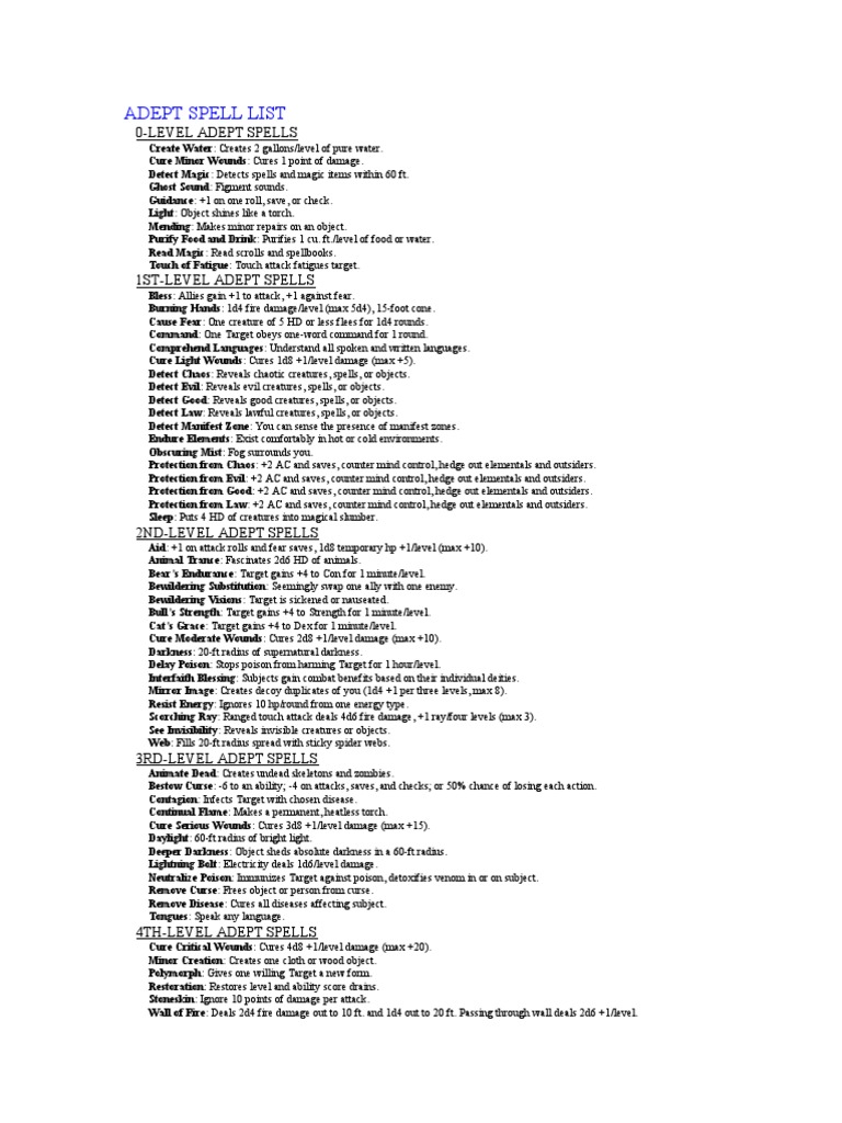 SPELL LISTS v5.01 | PDF