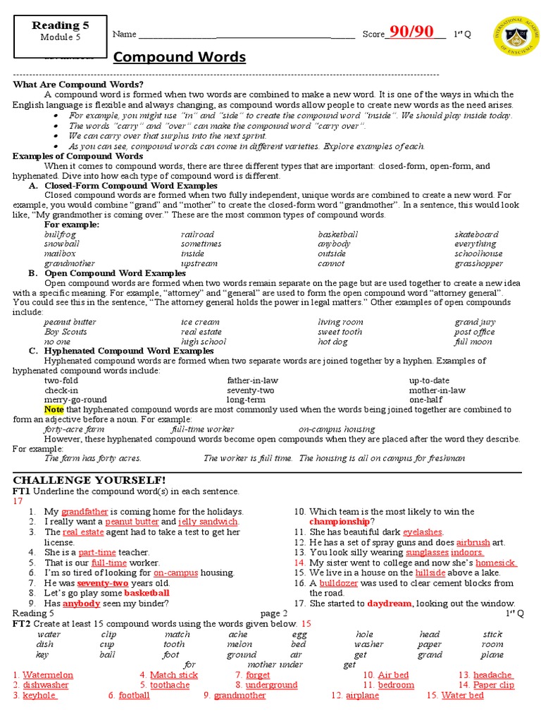 Reading 5 M5 Compound Words | PDF | Word