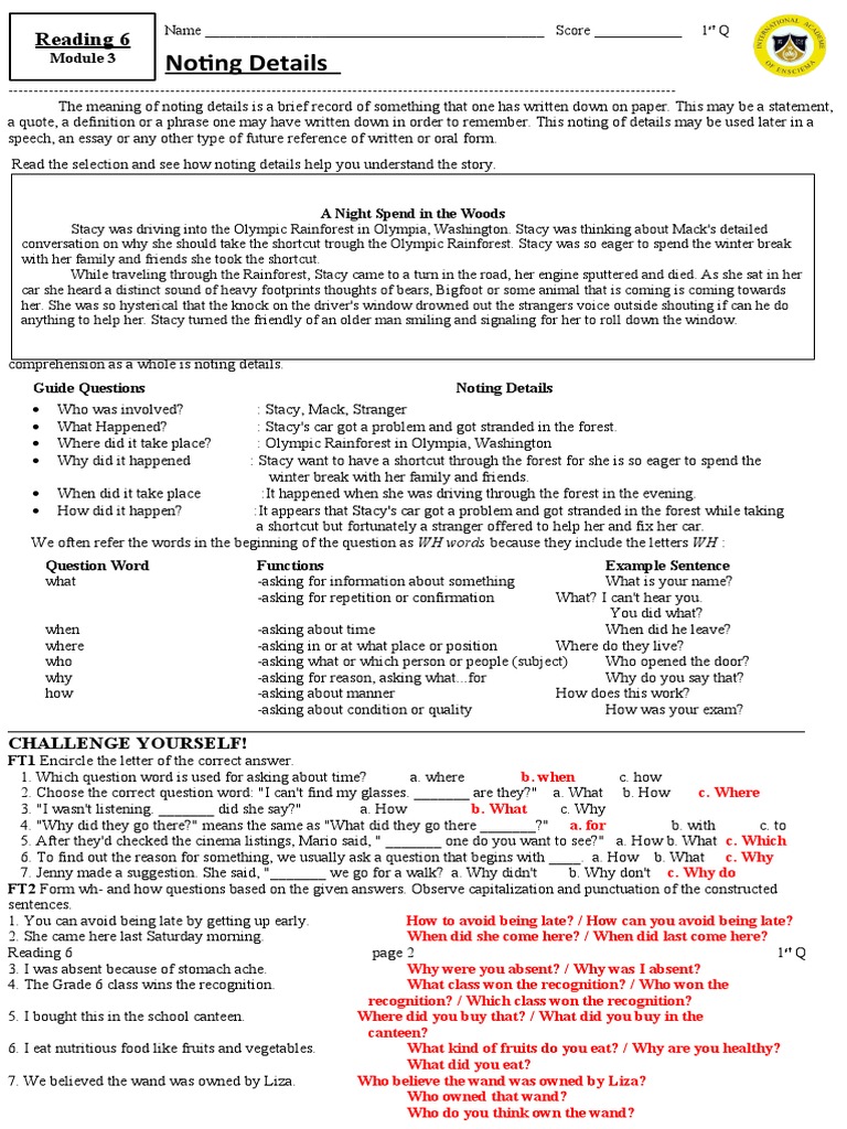 Reading 6 M3 Noting Details | PDF | Question | Ancestral Puebloans