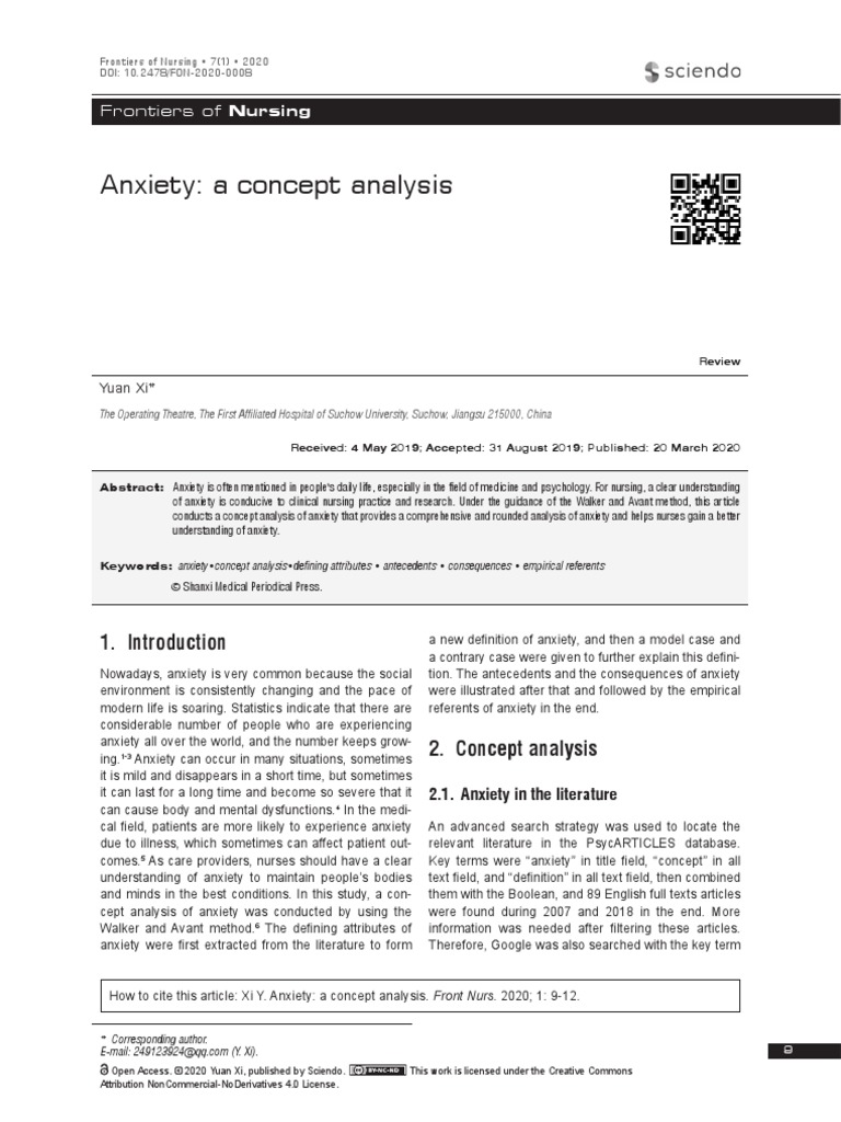 Anxiety: A Concept Analysis: Frontiers of | PDF | Anxiety | Mental Disorder