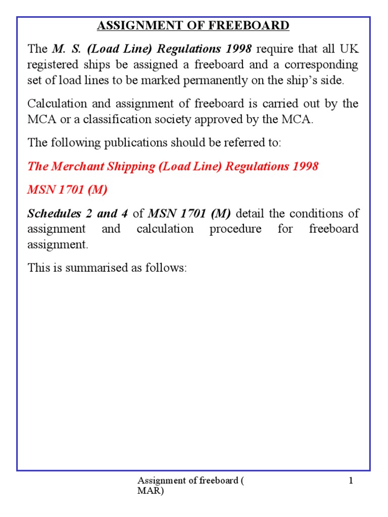 Assignment of Freeboard | PDF | Ships | Shipbuilding