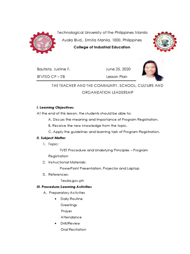 TVET Program Registration Lesson Plan | PDF | Vocational Education ...