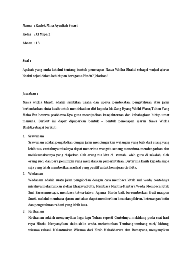 Penerapan Nawa Widha Bhakti dalam Hindu | PDF | Karier & Perkembangan | Agama & Spiritualitas