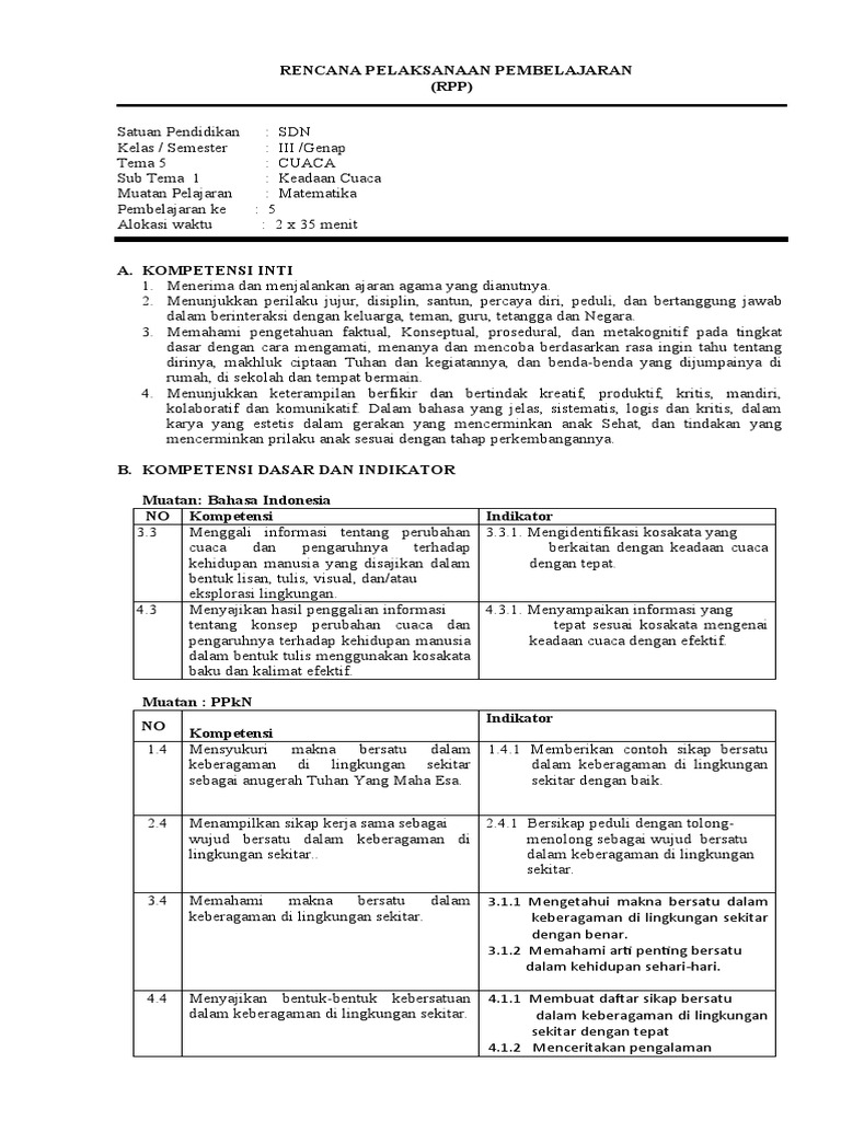 RPP Kelas 3 K13 Tema 5 Subtema 1 PB 5 | PDF