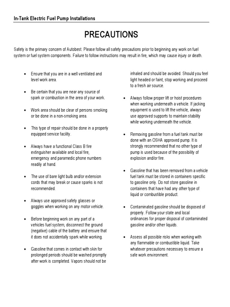 In-Tank Electric Fuel Pump Installation Instructions | Download Free ...