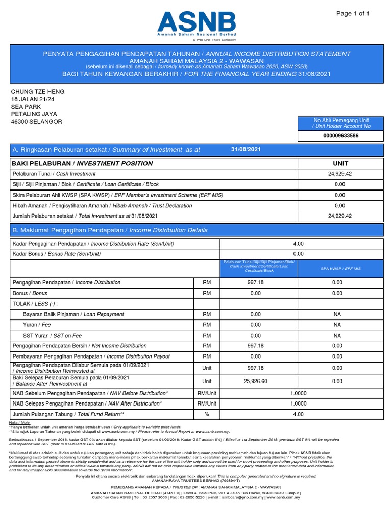 Annual Statement ASNB | PDF | Money | Economies