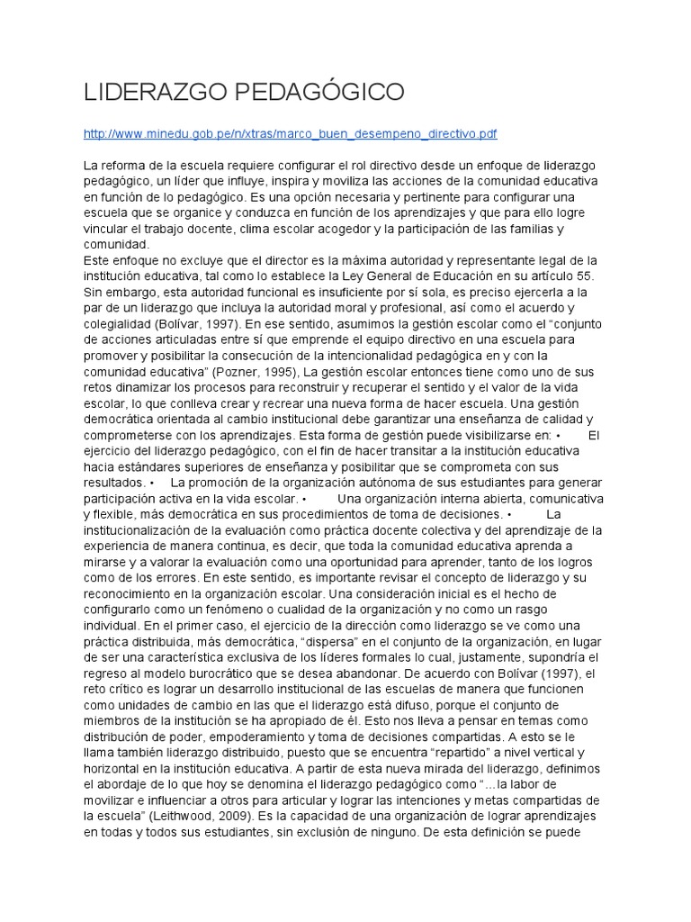 Liderazgo Pedagógico | PDF | Liderazgo | Maestros
