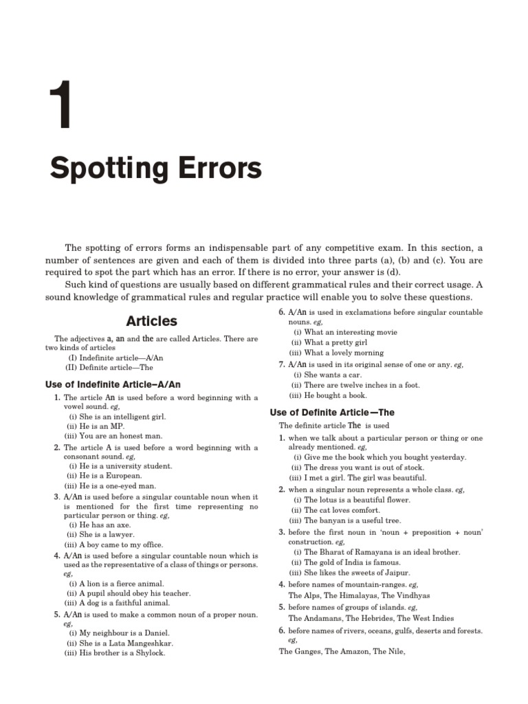 Spotting Errors: Articles | PDF | Adjective | Grammatical Number
