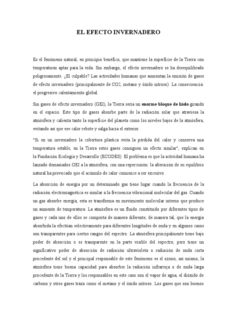El Efecto Invernadero Pdf Gases De Efecto Invernadero Atmósfera