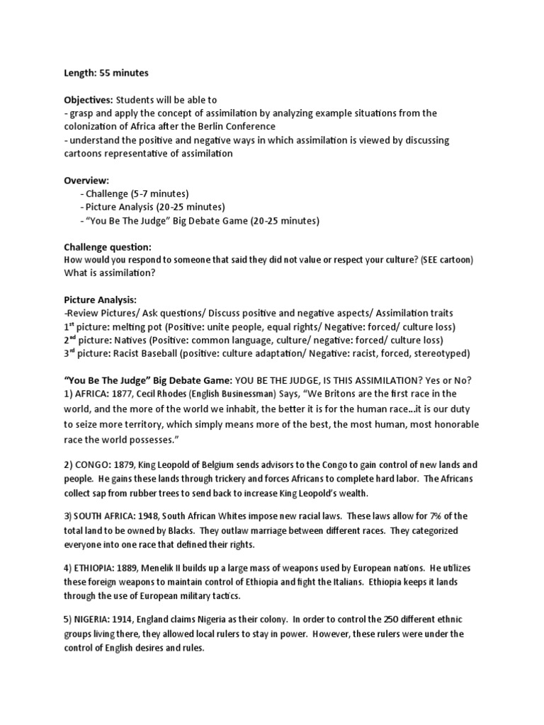 Asssimilation Concept Lesson | PDF | Race (Human Categorization ...