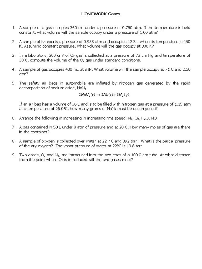 Homework Gases | PDF | Science & Mathematics