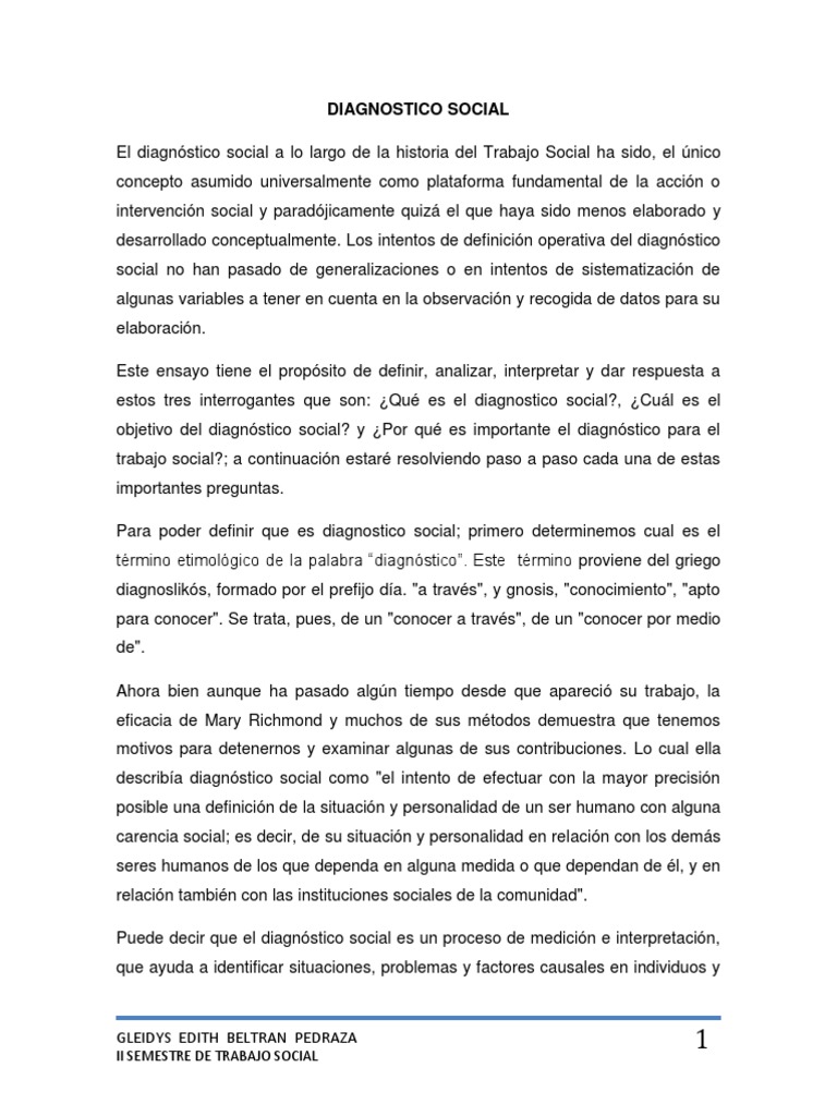 DIAGNOSTICO SOCIAL Parcial | PDF | Trabajo Social | Conocimiento