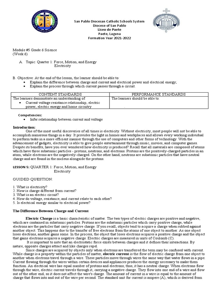 Module Week 6 Grade 8 Science 8 QTR 1 | Download Free PDF | Electric ...