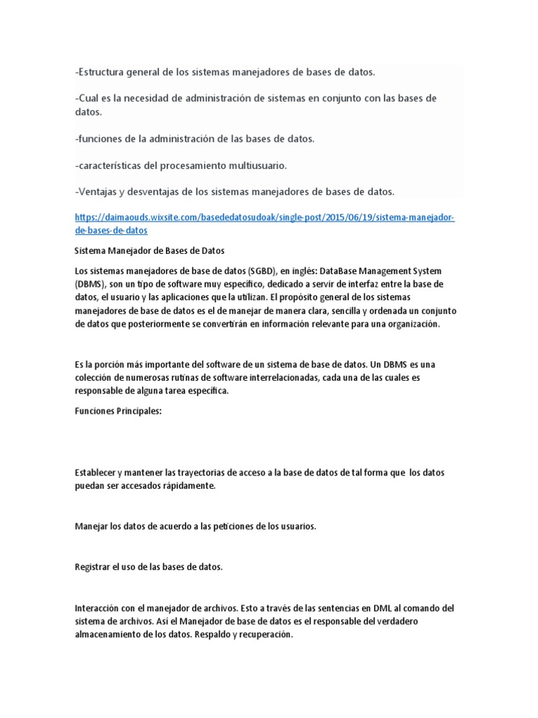 Estructura General de Los Sistemas Manejadores de Bases de Datos ... Estructura General de Los Sistemas Manejadores de Bases de Datos ...