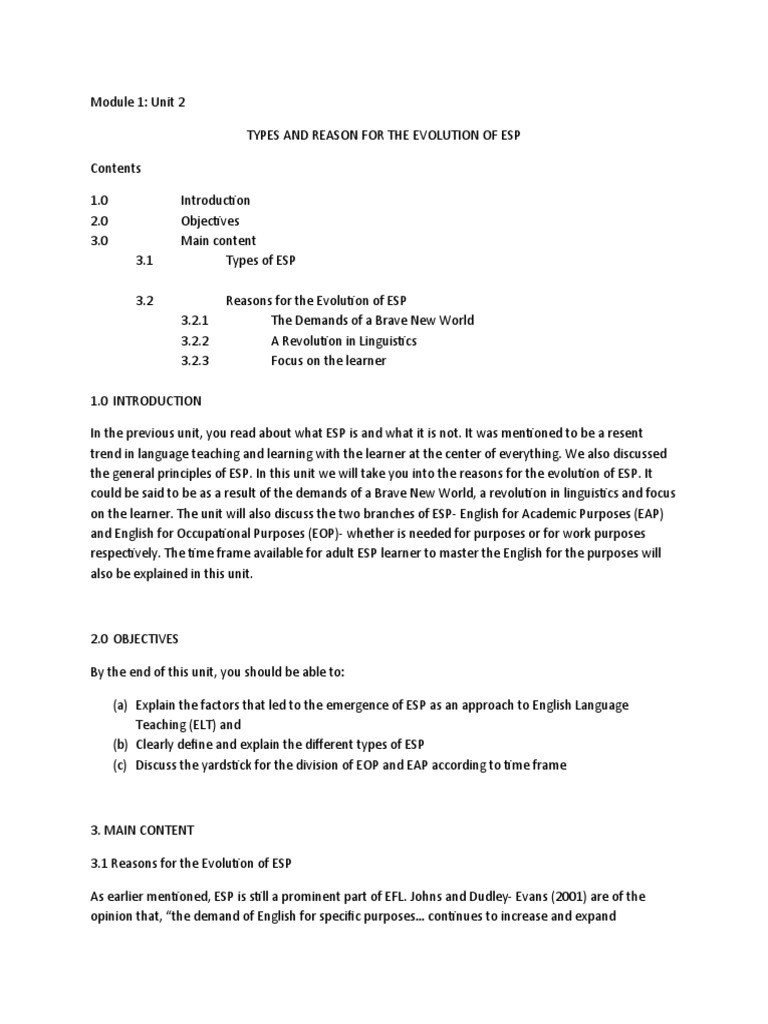 ESP Module 1 Unit 2 | PDF | Learning | Linguistics